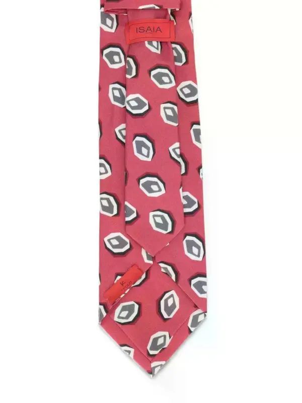 Isaia Geometric Print 7-fold Tie - Red