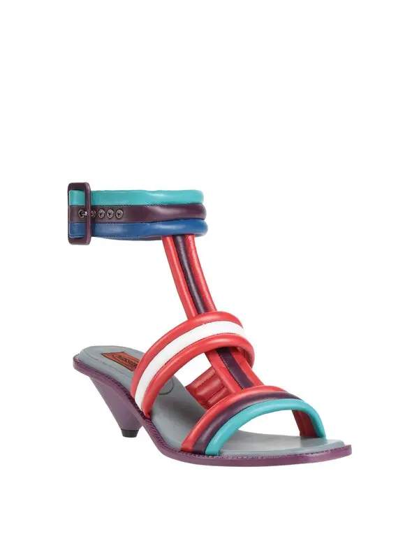 Missoni Multicolor Leather Strappy Sandals With Buckle Ankle Strap And Cone Heel