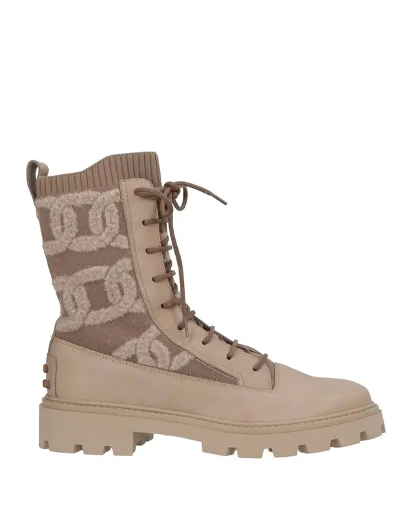 TOD'S Lace-up Ankle Boots In Light Leather And Textile Fibers
