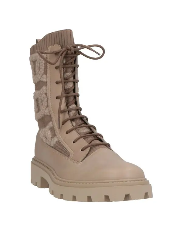 TOD'S Lace-up Ankle Boots In Light Leather And Textile Fibers
