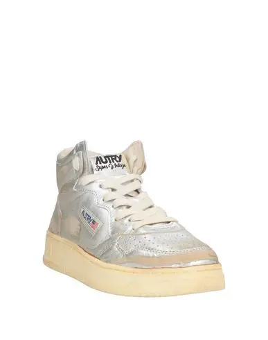 AUTRY High-top Leather Sneakers With Distressed Metallic Finish - Silver