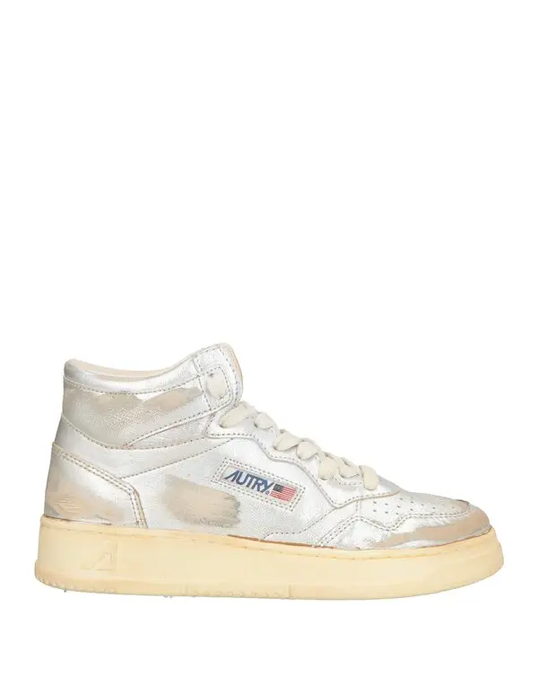 AUTRY High-top Leather Sneakers With Distressed Metallic Finish - Silver