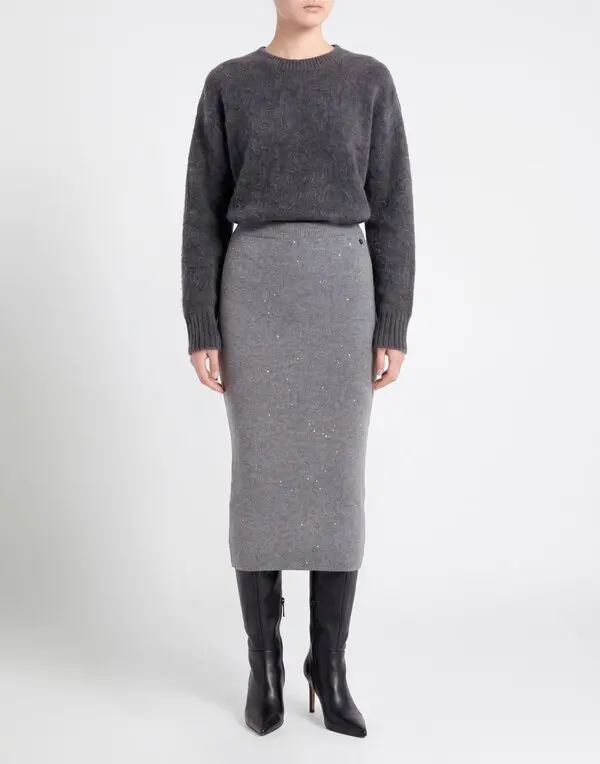 Dixie Knitted Midi Skirt With Glittered Appliqués - Grey