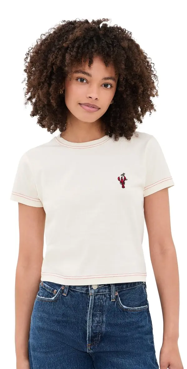 ROWING BLAZERS Lobster Embroidery Graphic Tee - Cream