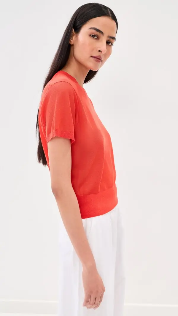 LE BOP Talia Ribbed Trim Tee - Flame