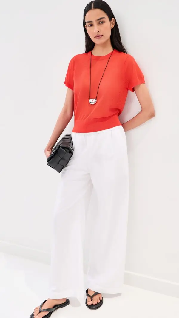 LE BOP Talia Ribbed Trim Tee - Flame