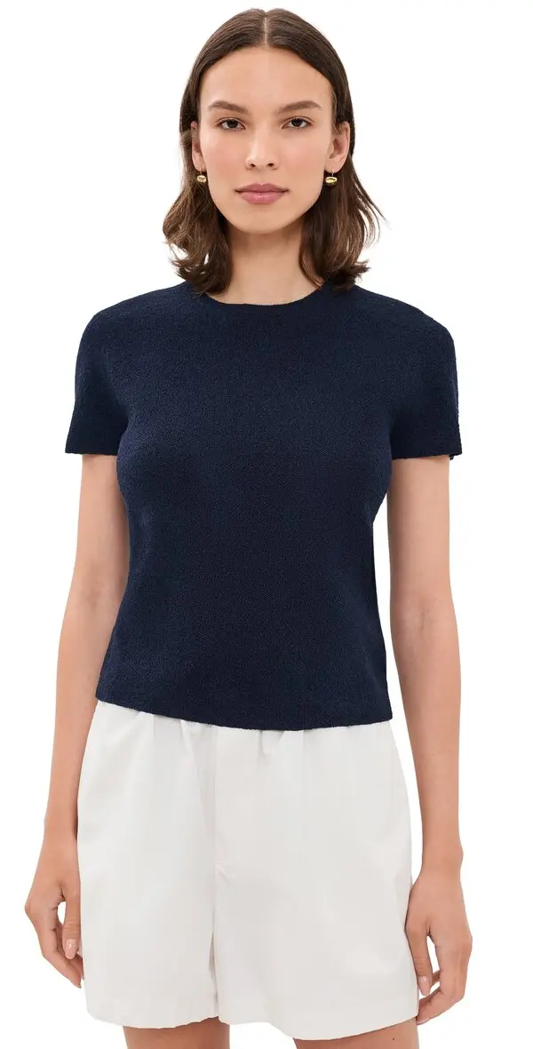 Vince Texture Short Sleeve Crew Pullover - Navy