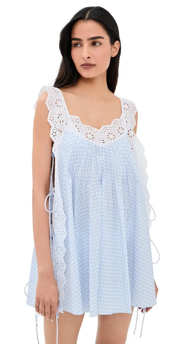 Caroline Constas Lucilla Eyelet Trimmed Dress - Periwinkle