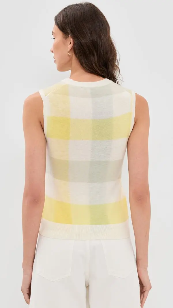 Vince Plaid Crew Neck Shell Tank In Wool