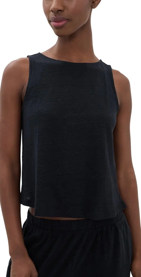 Eberjey Linen Knit Boat Neck Crop Tank - Black