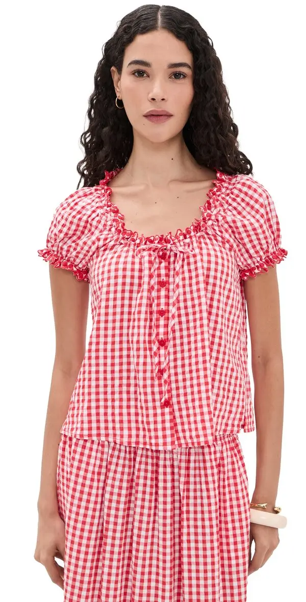 Splendid Gigi Gingham Top - Firework/white