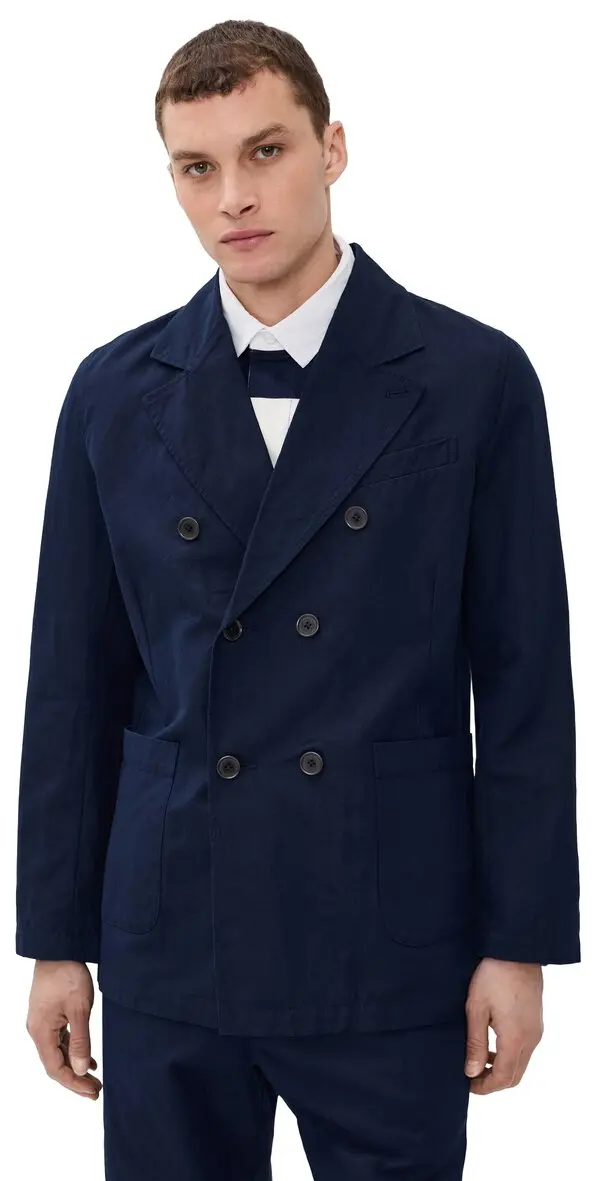 Universal Works Manor Double Breasted Linen Jacket - Navy