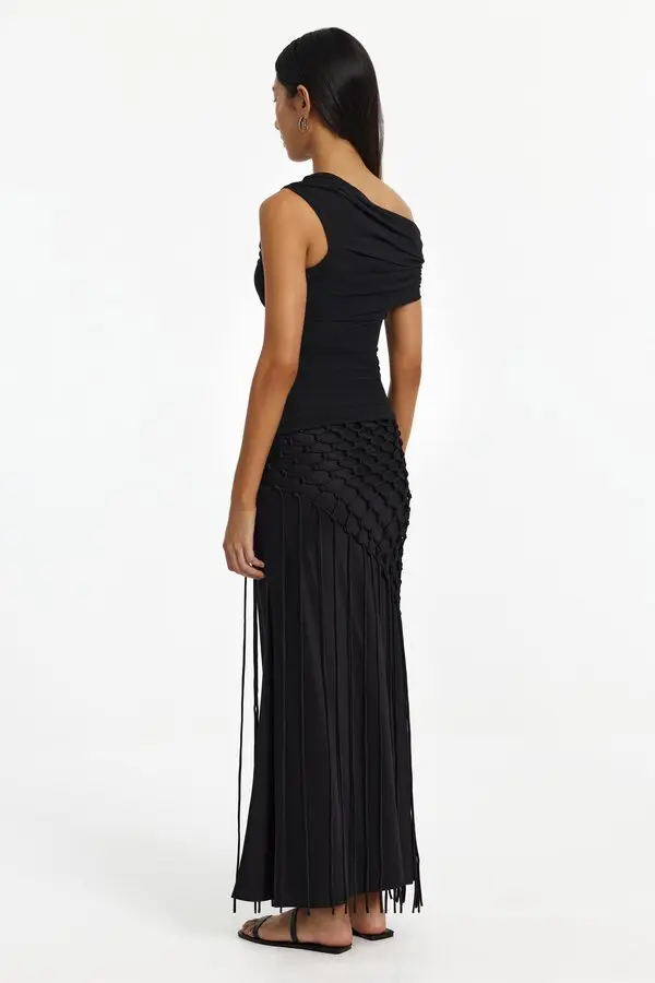 Significant Other Oceane Maxi Skirt With Hand-woven Macramé And Fringe