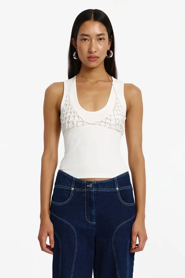 Significant Other Oceane Ribbed Tank With Macramé Overlay - Ivory