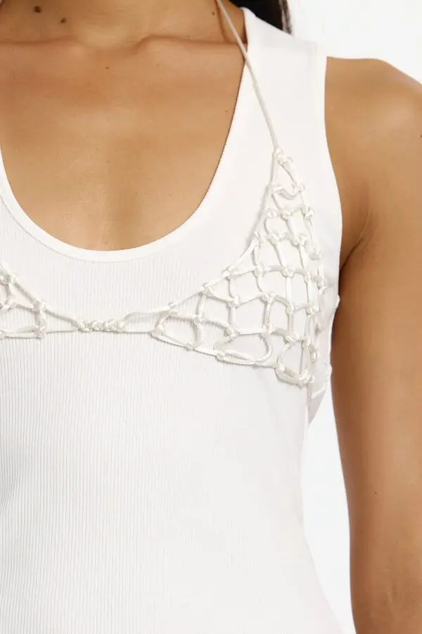 Significant Other Oceane Ribbed Tank With Macramé Overlay - Ivory