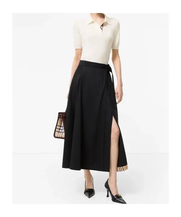 Burberry Front-slit Twill Midi Skirt