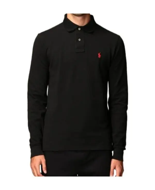 Polo Ralph Lauren Pony Embroidered Long-sleeved Polo Shirt - Black