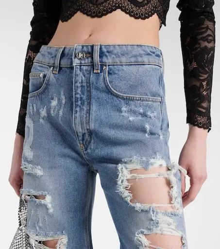Rabanne Distressed High-rise Wide-leg Jeans