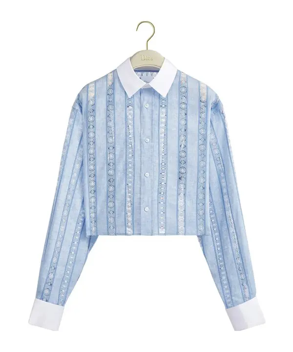 Dior Dioriviera Embroidered Cropped Blouse - Blue