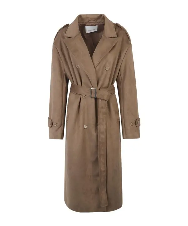 THE FRANKIE SHOP Pembroke Faux Suede Trench Coat - Brown