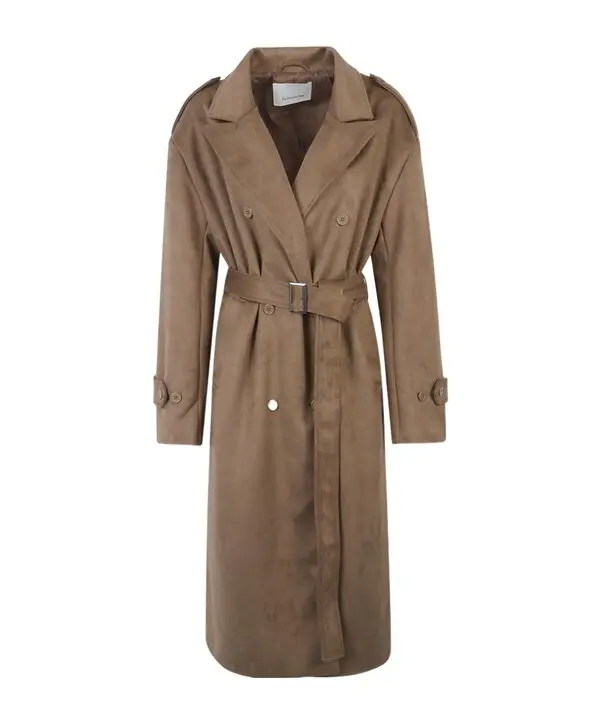 THE FRANKIE SHOP Pembroke Faux Suede Trench Coat - Brown