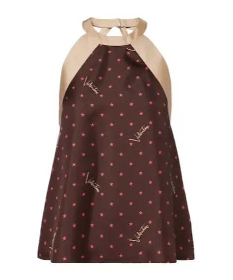 Valentino Garavani Printed Halterneck Silk Twill Top - Red