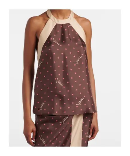 Valentino Garavani Printed Halterneck Silk Twill Top