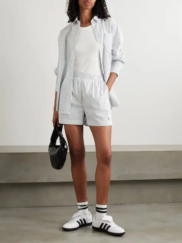 SPORTY  RICH Src Embroidered Striped Shirt