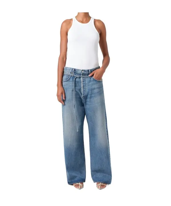 AGOLDE Emmi Belted Wide-leg Jeans - Blue