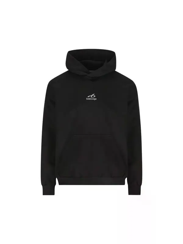 Balenciaga Logo Print Kangaroo Pocket Hoodie - Black