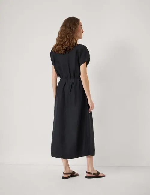 HUSH Remy Pleated Linen Blend Midi Dress - Black