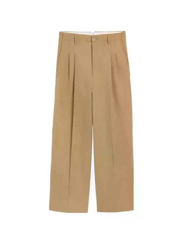 AMI Paris Cotton Linen High Waisted Carrot Fit Trousers - Neutrals