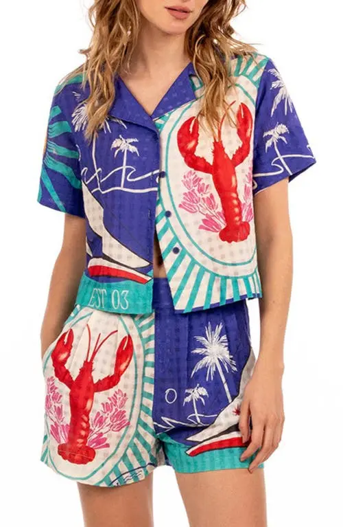 Agua Bendita Prim Alina Crop Cotton Cover-up Shirt - Multicolor
