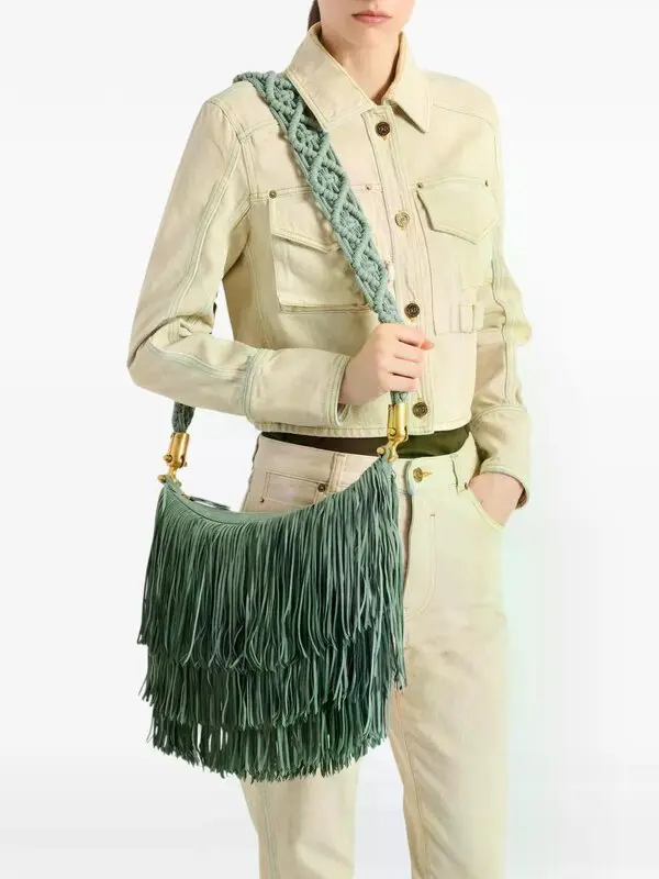 Balmain Bène Fringed Suede Bag