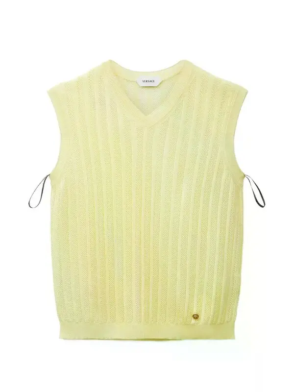 Versace Viscose Mesh Ribbed Knit V-neck Top