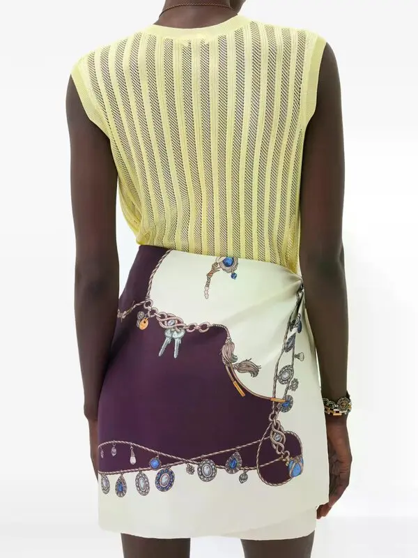 Versace Viscose Mesh Ribbed Knit V-neck Top