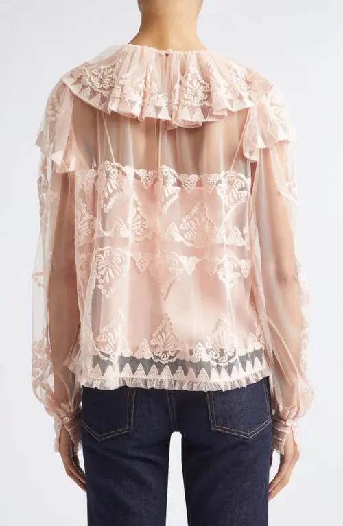 Ulla Johnson Ivy Floral Lace Embroidered Ruffle Tulle Blouse