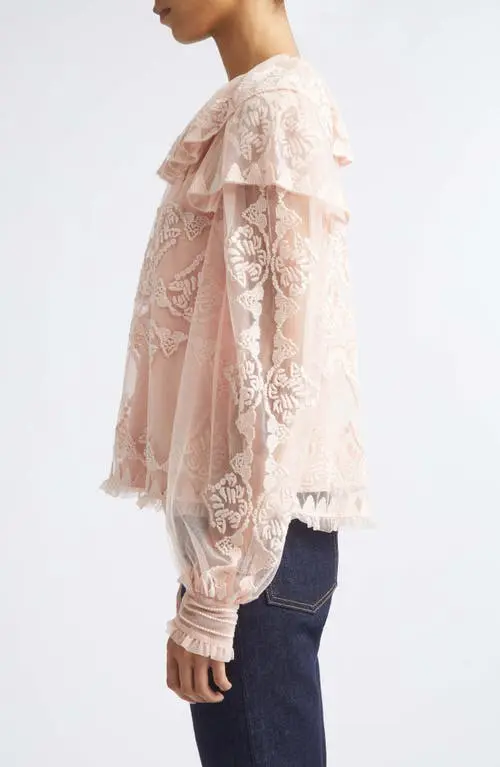 Ulla Johnson Ivy Floral Lace Embroidered Ruffle Tulle Blouse