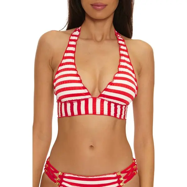 BECCA By Rebecca Virtue Sail Away Stripe Halter Bikini Top - Ruby