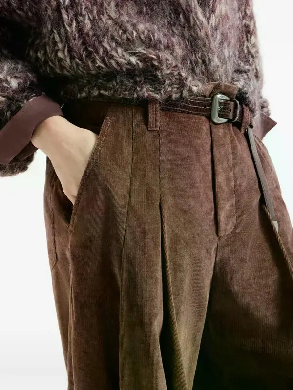 Brunello Cucinelli Stretch Cotton And Cashmere Corduroy Baggy Trousers With Monili