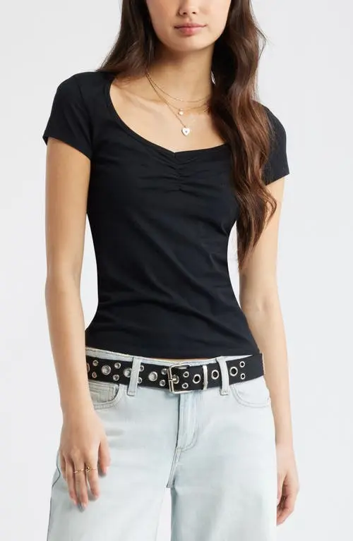 Bp. Ruched Front Cotton T-shirt - Black