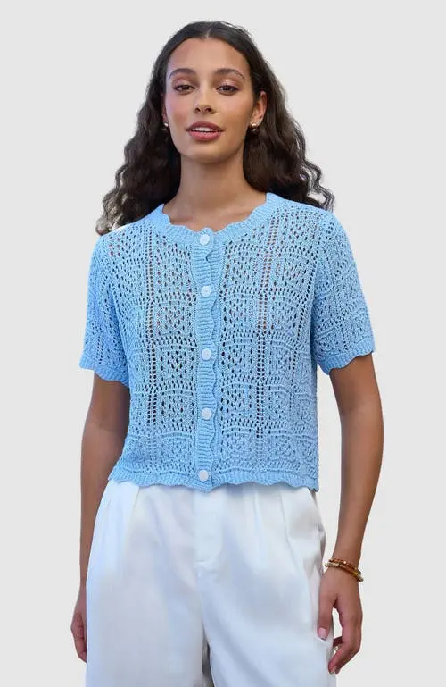 YUMI Crochet Short Sleeve Cardigan - Blue