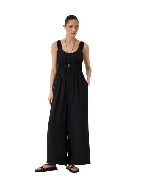 HUSH Wrenna Gathered Straps Wide Leg Jumpsuit - Black