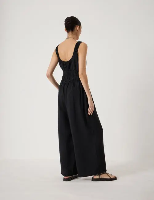 HUSH Wrenna Gathered Straps Wide Leg Jumpsuit