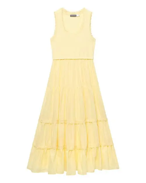 Mint Velvet Sleeveless Crochet Trim Tiered Midi Dress - Yellow