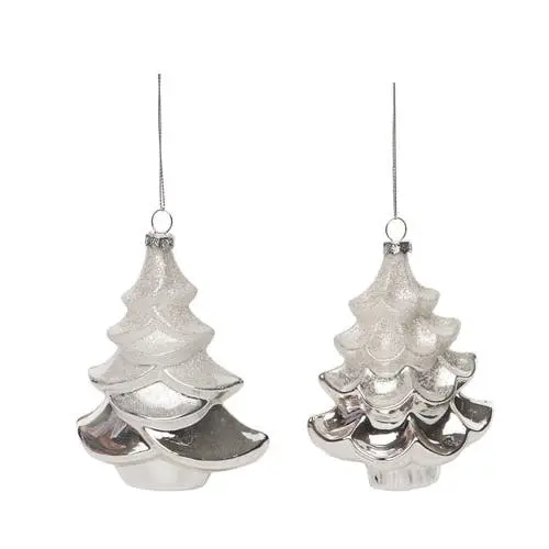 TRANSPAC Christmas Tree Ornament Set Of 2 Glass