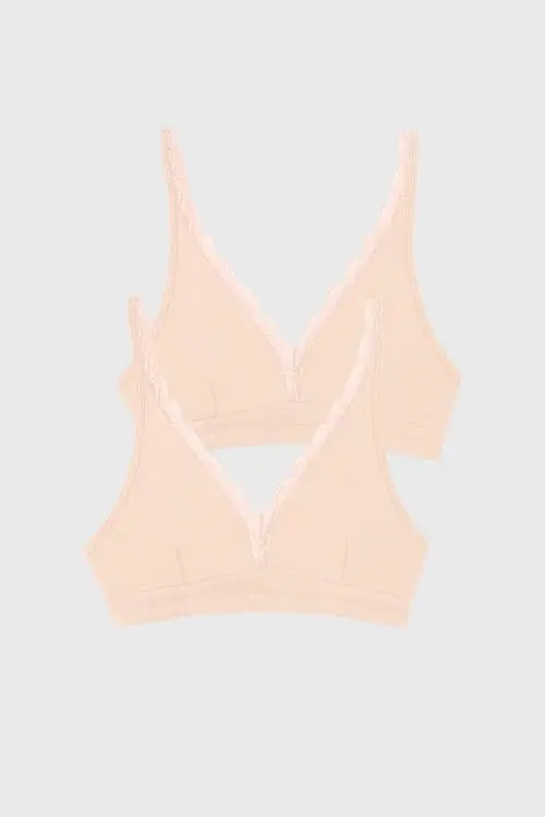 STRIPE & STARE Lace Plunge Two Pack - Sand