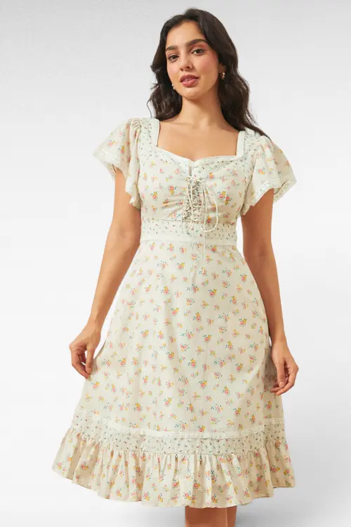 MODCLOTH Gabriella Cottagecore Babydoll Dress With Tulip Sleeves - Mia Bouquet