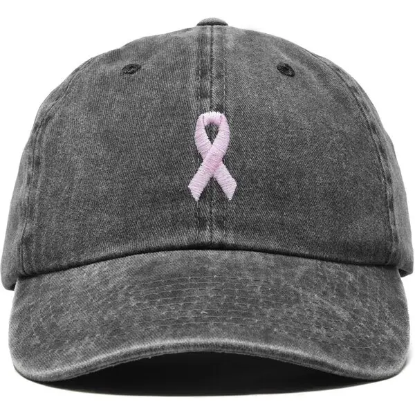 DALIX Pink Ribbon Baseball Cap - Washed Black