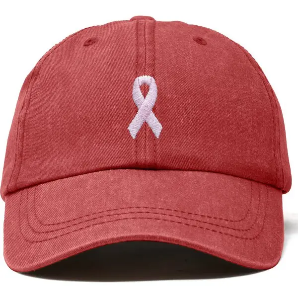 DALIX Pink Ribbon Dad Cap - Washed Red